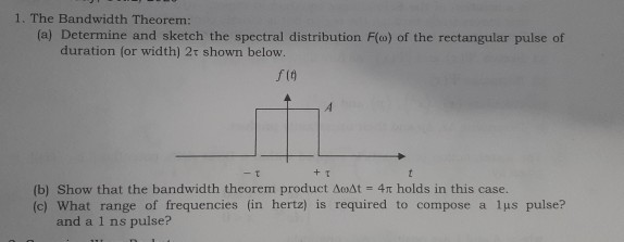 Solved 1. The Bandwidth Theorem: (a) Determine and sketch | Chegg.com