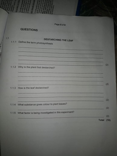 Solved Page 5 of QUESTIONS 1.1 DESTARCHING THE LEAF 1.11 | Chegg.com