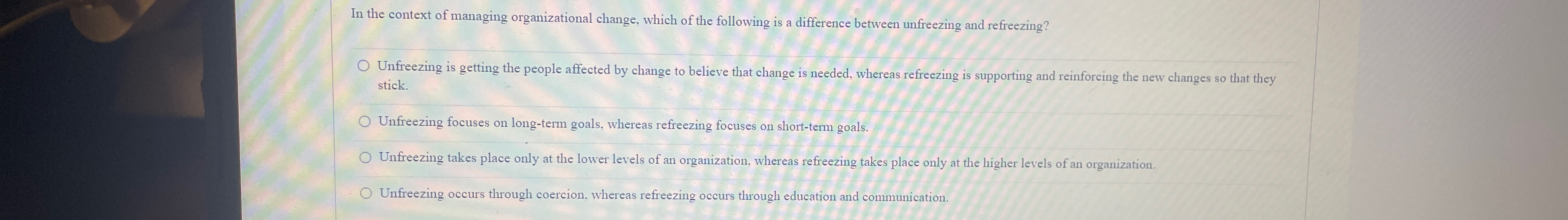 Solved In the context of managing organizational change, | Chegg.com