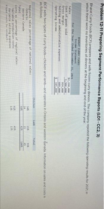 Solved Problem 12-11 Preparing Segment Performance Reports | Chegg.com