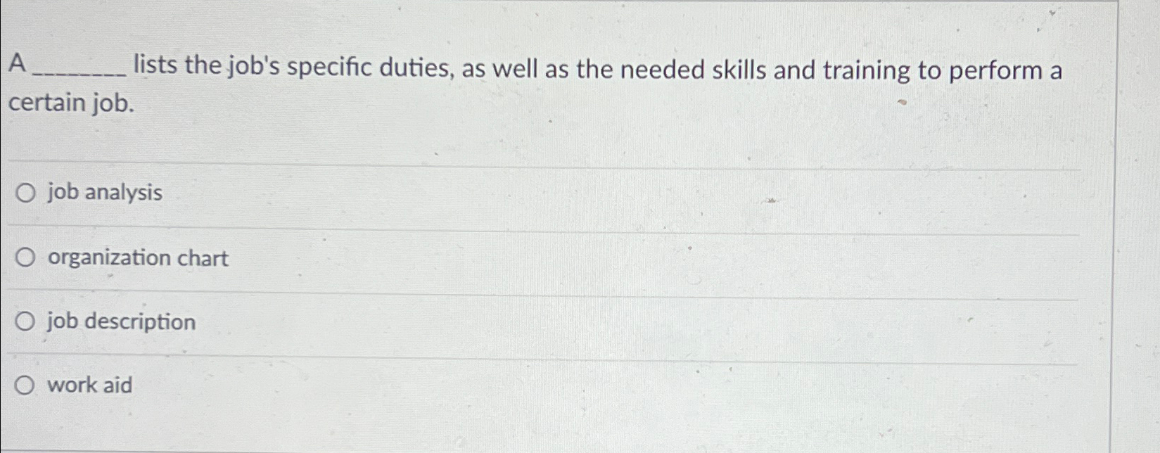 Solved A lists the job's specific duties, as well as the | Chegg.com