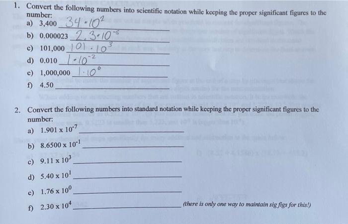 Solved 1. Convert the following numbers into scientific | Chegg.com