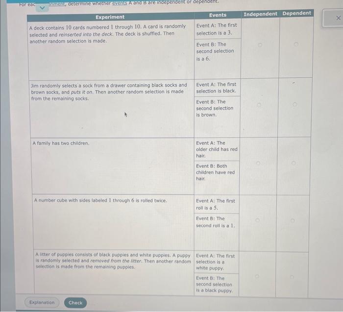 Solved For eac y Imint, determine whether events A and B are | Chegg.com
