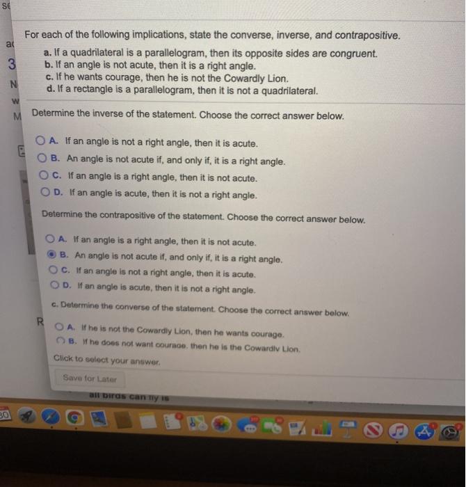 Solved For each of the following implications, state the | Chegg.com