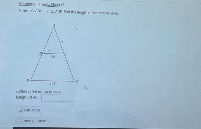 Solved Geometry Formula Sheet o ∘ Given ABC∼ ADE, find the | Chegg.com