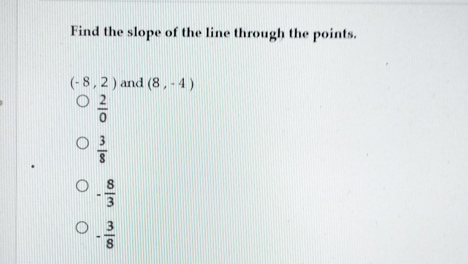 Solved Find the slope of the line through the points. (−8,2) | Chegg.com