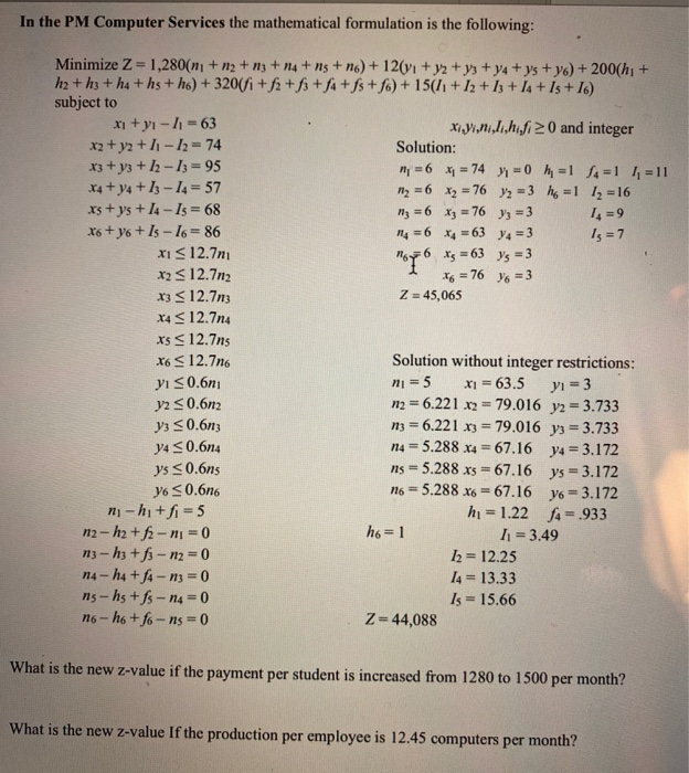 In the PM Computer Services the mathematical | Chegg.com