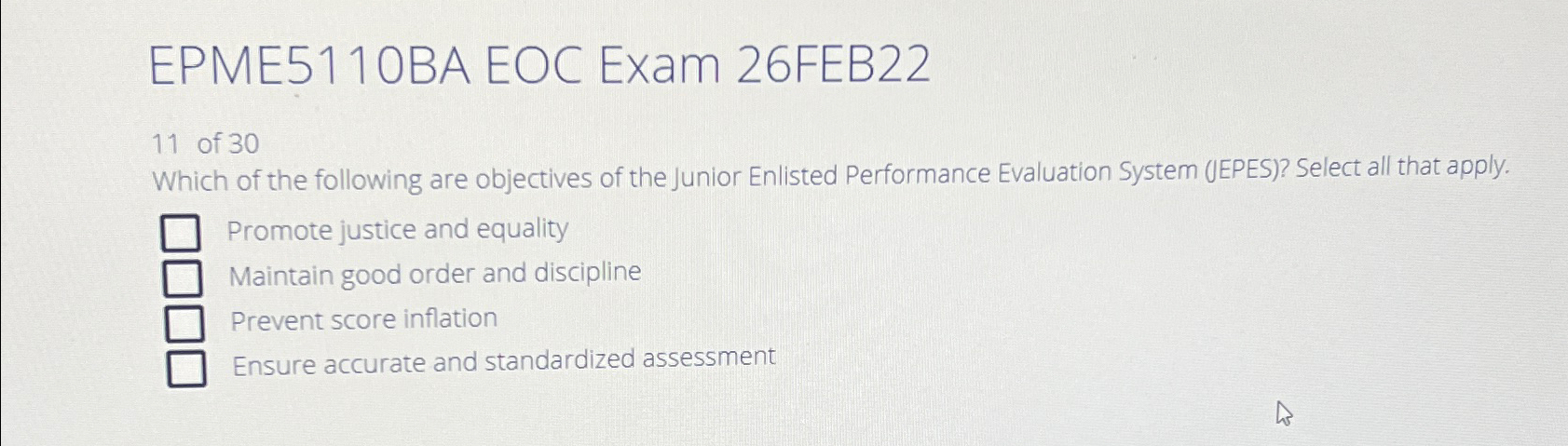 Solved EPME5110BA EOC Exam 26FEB2211 ﻿of 30Which of the | Chegg.com