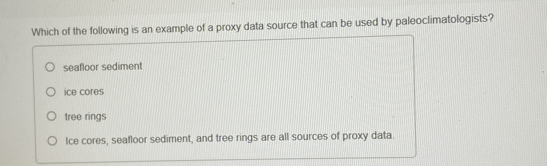 Solved Which of the following is an example of a proxy data | Chegg.com