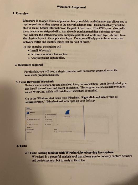 Wireshark Assignment 1. Overview Wireshark is an open | Chegg.com