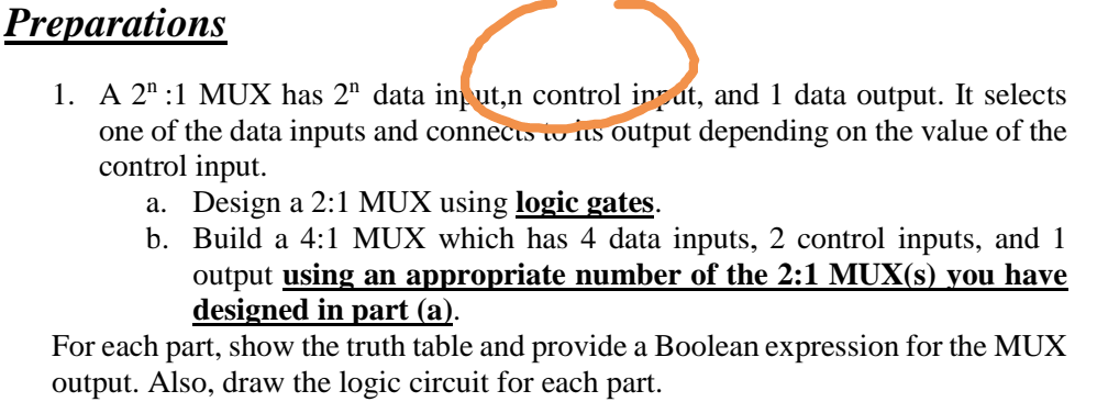 Solved Preparations 1. A 2" :1 MUX has 2" data in ut,n | Chegg.com