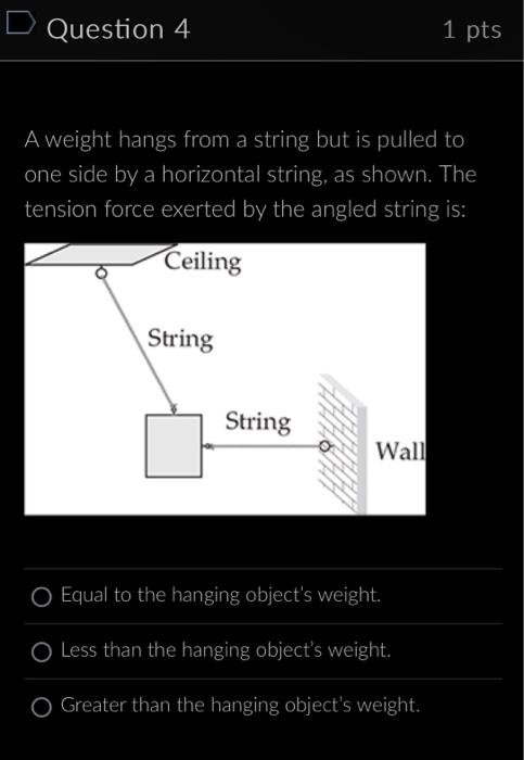 Solved A weight hangs from a string but is pulled to one | Chegg.com