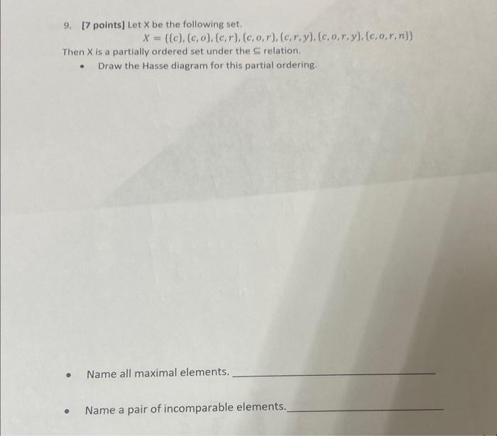 Solved 9. [7 points] Let X be the following set. | Chegg.com