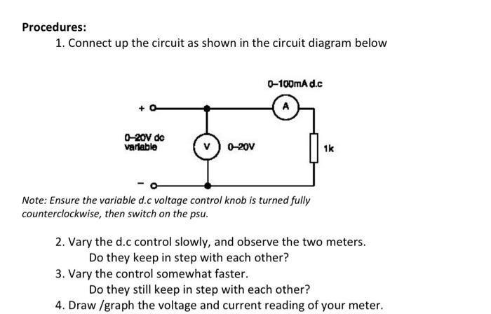 Solved Procedures: 1. Connect up the circuit as shown in the | Chegg.com