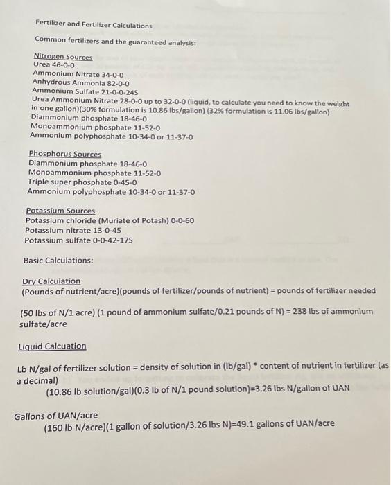 Solved Fertilizer and Fertilizer Calculations Common | Chegg.com