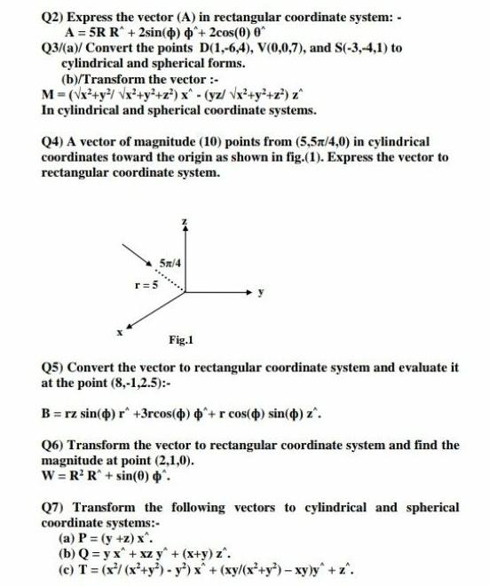 Solved Q2) Express the vector (A) in rectangular coordinate | Chegg.com