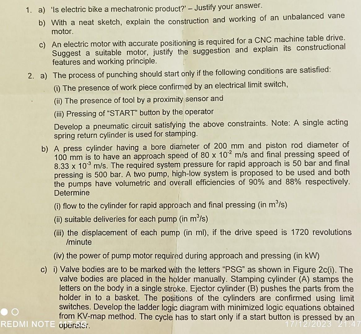 Solved 1. a) 'Is electric bike a mechatronic product?' - | Chegg.com