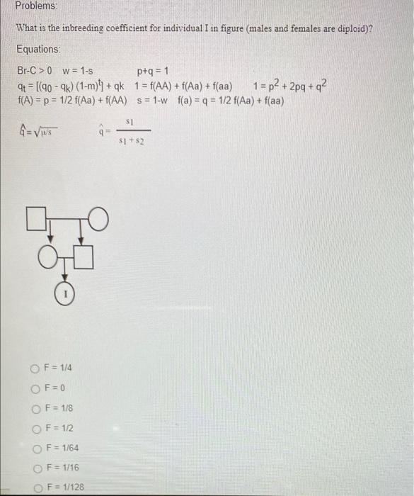 Solved Problems What is the inbreeding coefficient for | Chegg.com