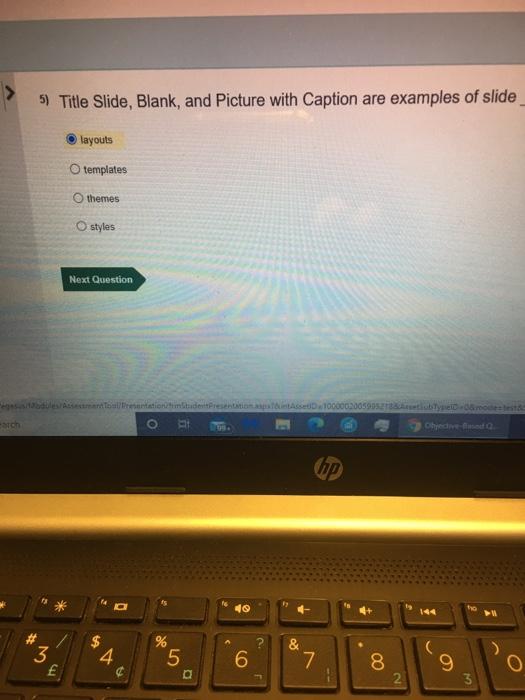 Solved 5) Title Slide, Blank, and Picture with Caption are | Chegg.com