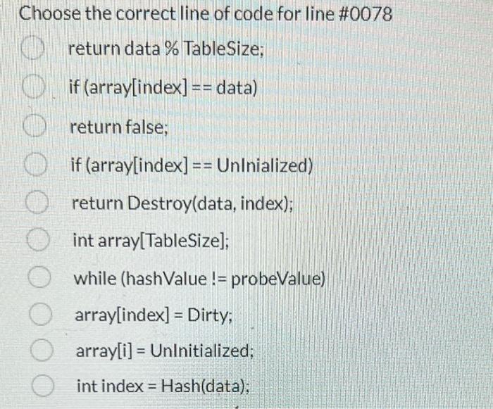 Solved Choose the correct line of code for line #0078 return | Chegg.com