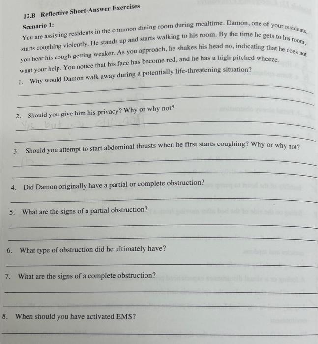 Solved 12.B Reflective Short-Answer Exercises Scenario 1: | Chegg.com