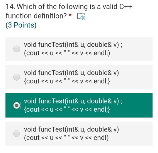 Solved 14. Which of the following is a valid C++ function | Chegg.com