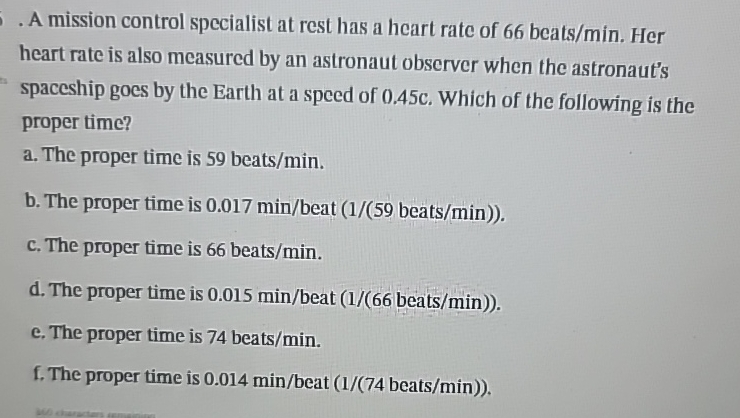 Solved A mission control specialist at rest has a heart rate | Chegg.com