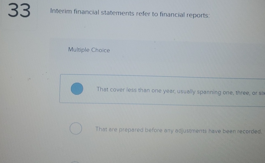 Solved 33 ﻿interim financial statements refer to financial | Chegg.com