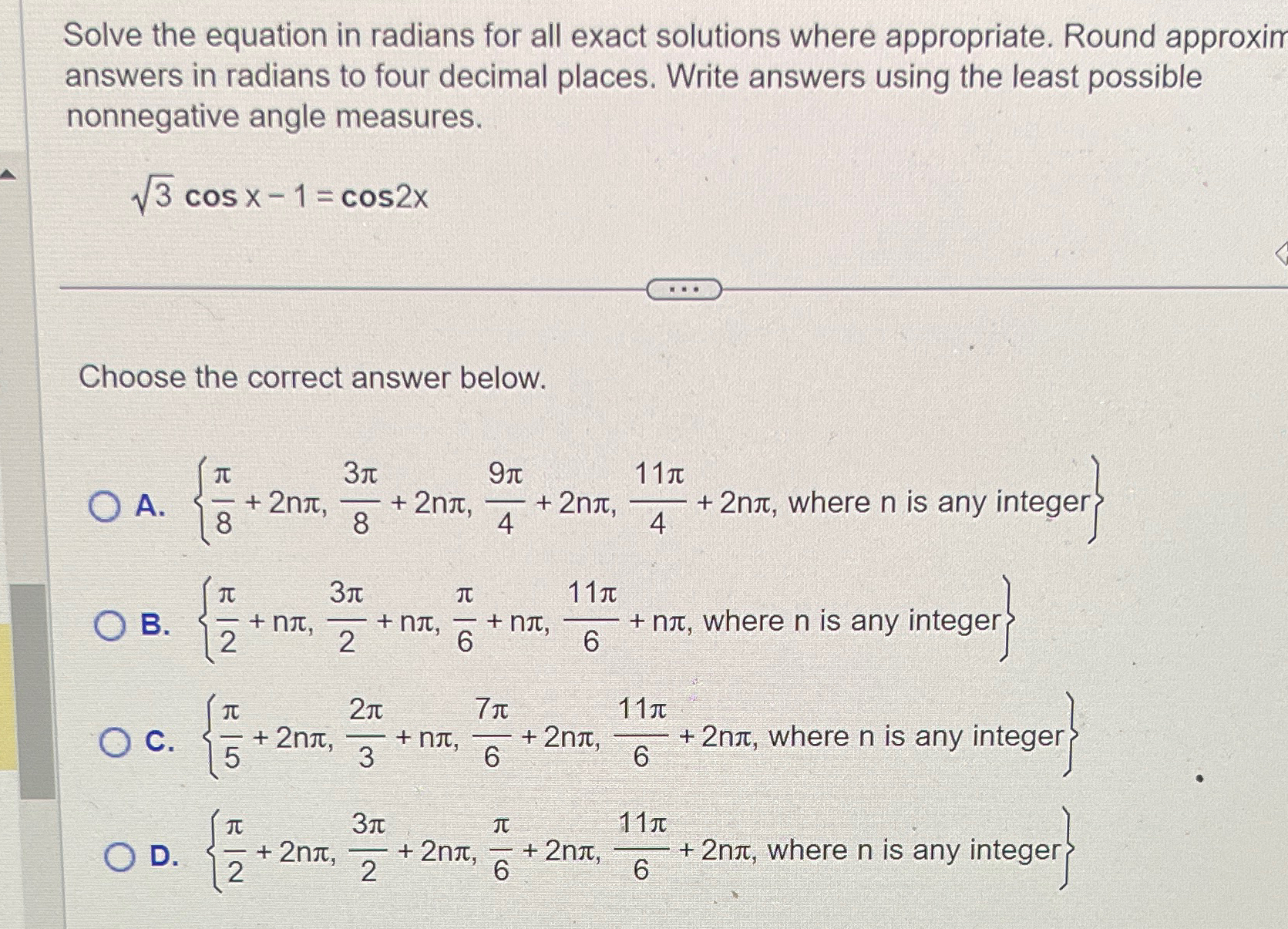 Solved Solve the equation in radians for all exact solutions | Chegg.com