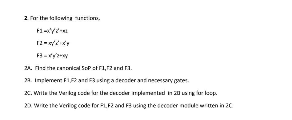 Solved 2. For the following functions, | Chegg.com