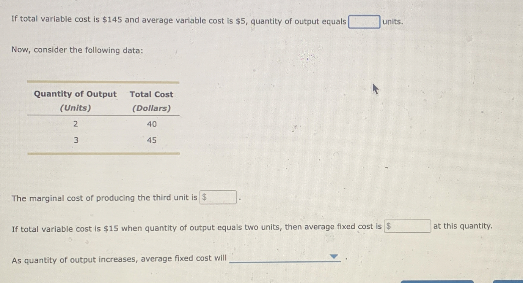 Solved If Total Variable Cost Is 145 ﻿and Average Variable 1695