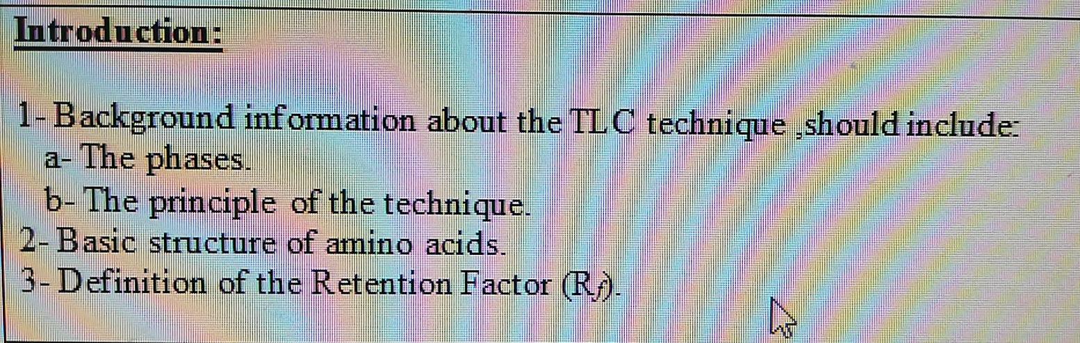 Solved Introduction: 1-Background information about the TLC | Chegg.com