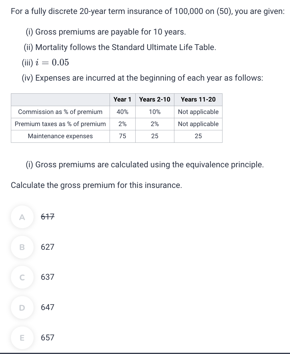 Solved by an EXPERT For a fully discrete 20-year term insurance of ...