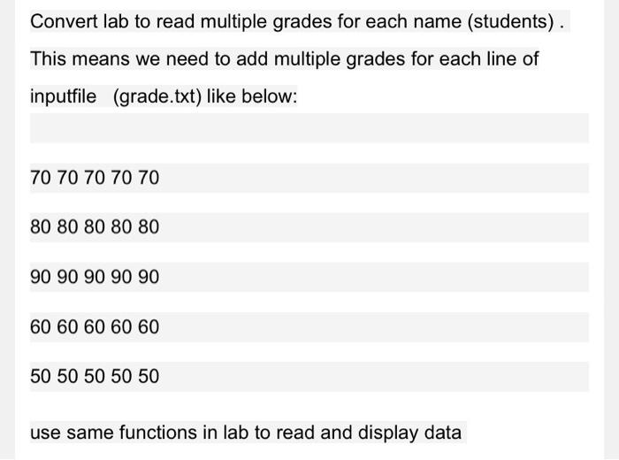 Convert lab to read multiple grades for each name | Chegg.com