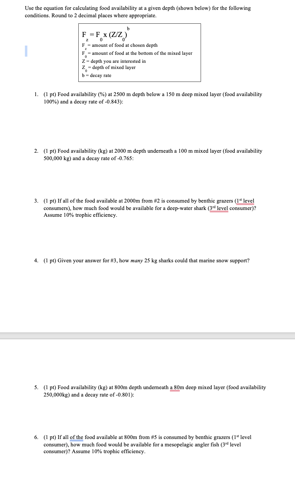 Solved Use the equation for calculating food availability at | Chegg.com