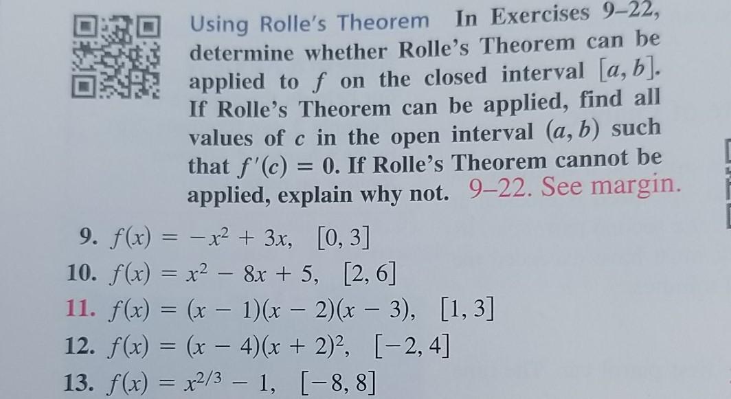 Solved Using Rolle's Theorem In Exercises 9-22, determine | Chegg.com