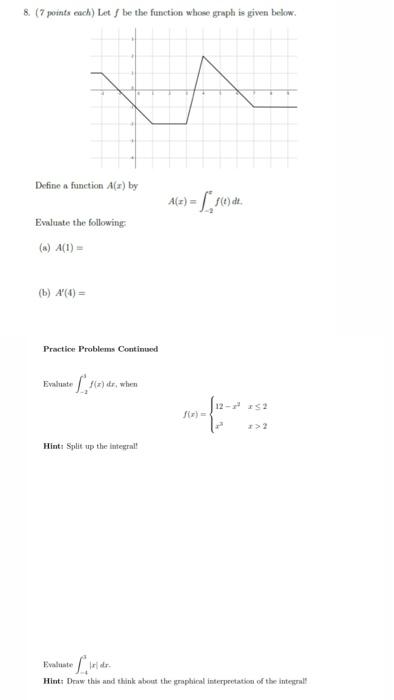 Solved 8. (7 points each) Let be the function whose graph is | Chegg.com
