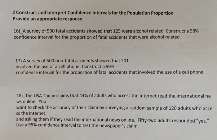 Solved 2 Construct and Interpret Confidence intervals for | Chegg.com