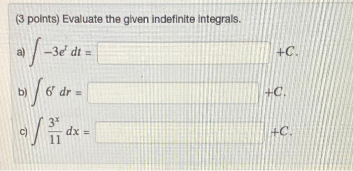 Solved (3 points) Evaluate the given indefinite integrals. | Chegg.com