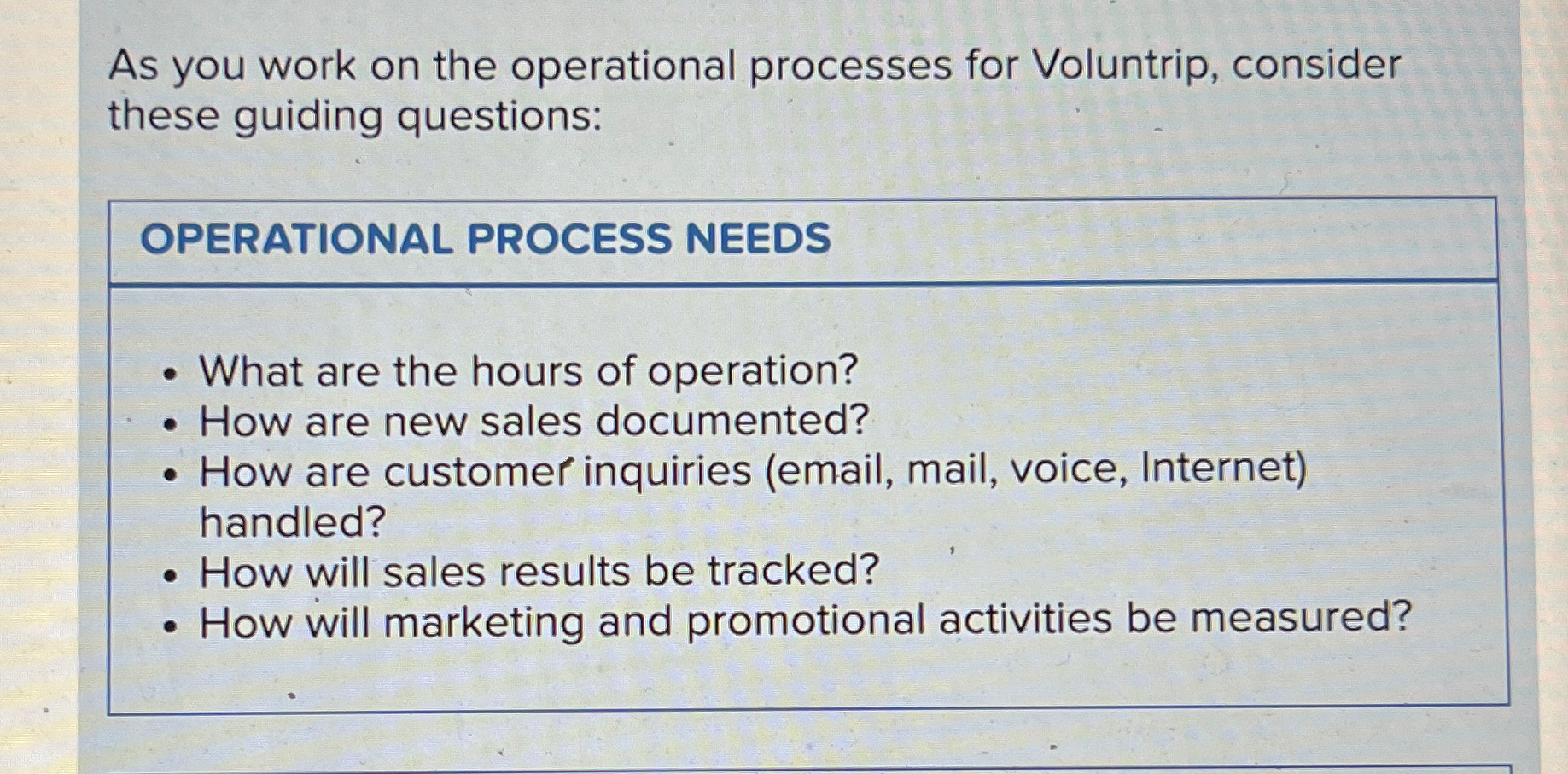 Solved As you work on the operational processes for | Chegg.com