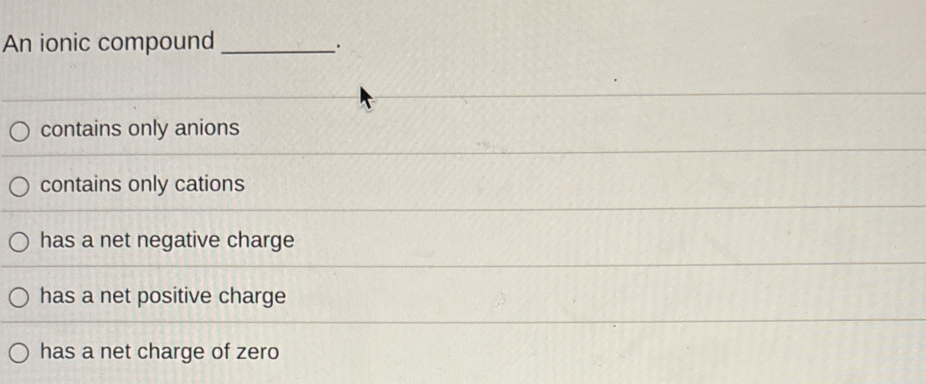 Solved An ionic compoundcontains only anionscontains only | Chegg.com