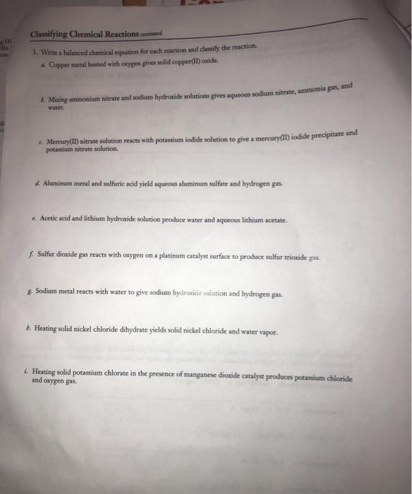 3. Common observations of a chemical reaction are | Chegg.com