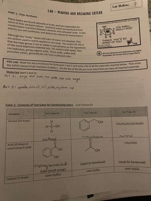 Solved PART 1: Ester Synthesis - MAKING AND BREAKING ESTERS | Chegg.com