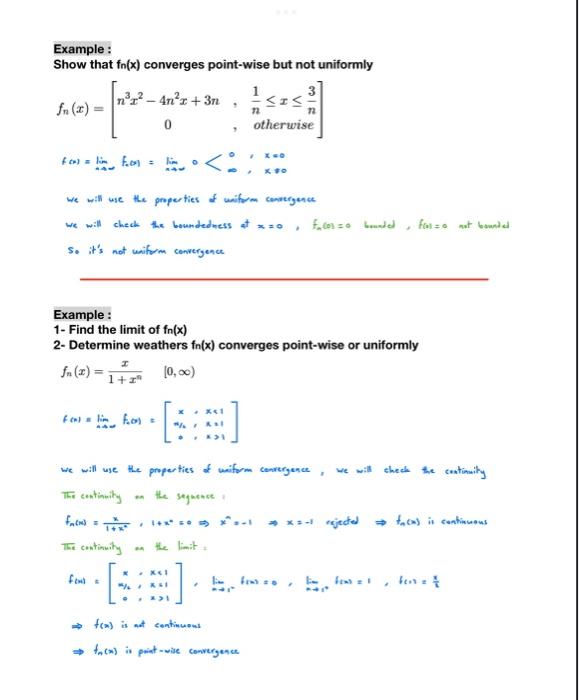 Solved Example: Show that fn(x) converges point-wise but not | Chegg.com