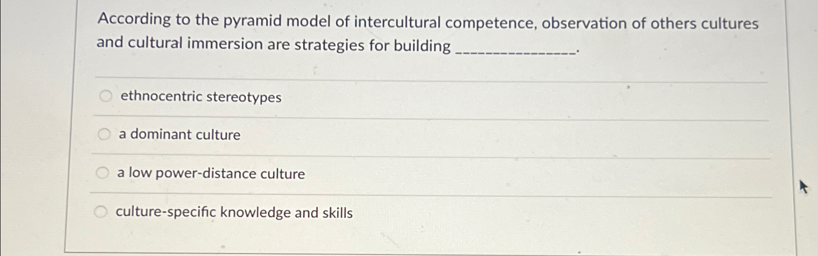 Solved According to the pyramid model of intercultural | Chegg.com