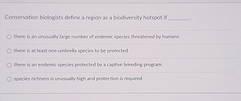 Solved Conservation biologists define a region as a | Chegg.com