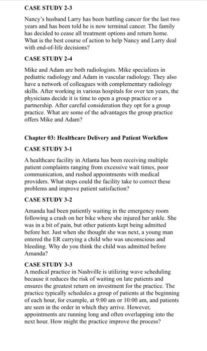 Solved Respond to one case study for each chapter: 1.2.3 and | Chegg.com