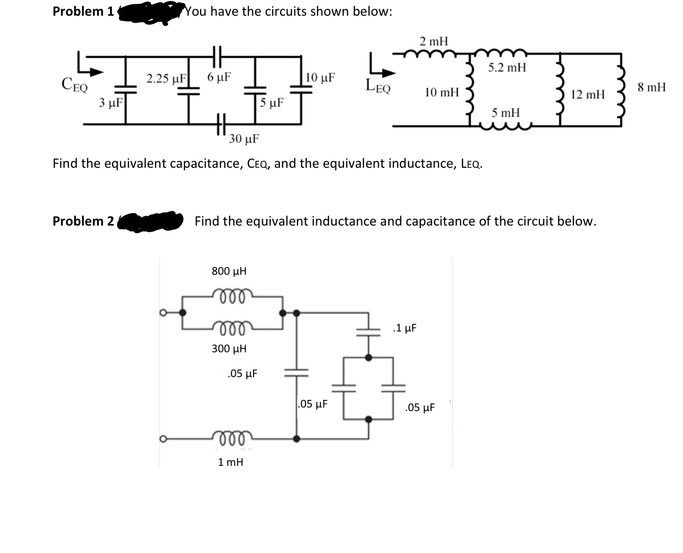 Problem 1You have the circuits shown below:Find the | Chegg.com