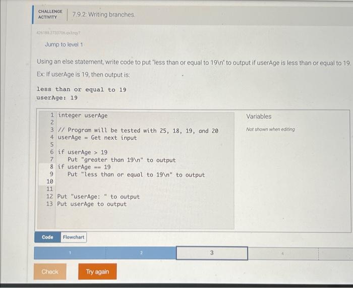 Solved Jump to level 1 Using an else statement, write code | Chegg.com