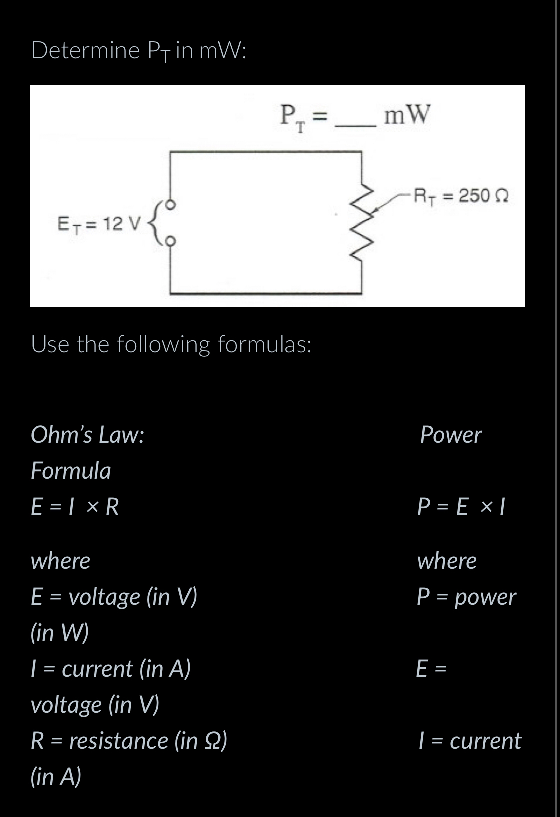 Solved Determine PT ﻿in mW ﻿:Use the following | Chegg.com